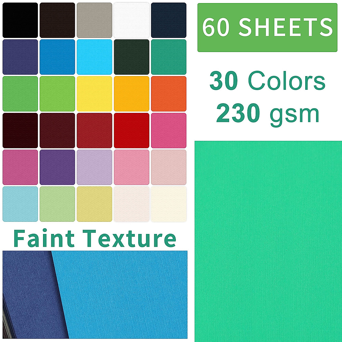 60 Sheets Textured Colored Cardstock - 8.5 x 11.0 inch / 30 Colors 85Ib 230gsm 21.6 x 27.9 cm Heavyweight Card Paper for DIY Card Art Paper Crafting Scrapbook Festive Decor UAP14