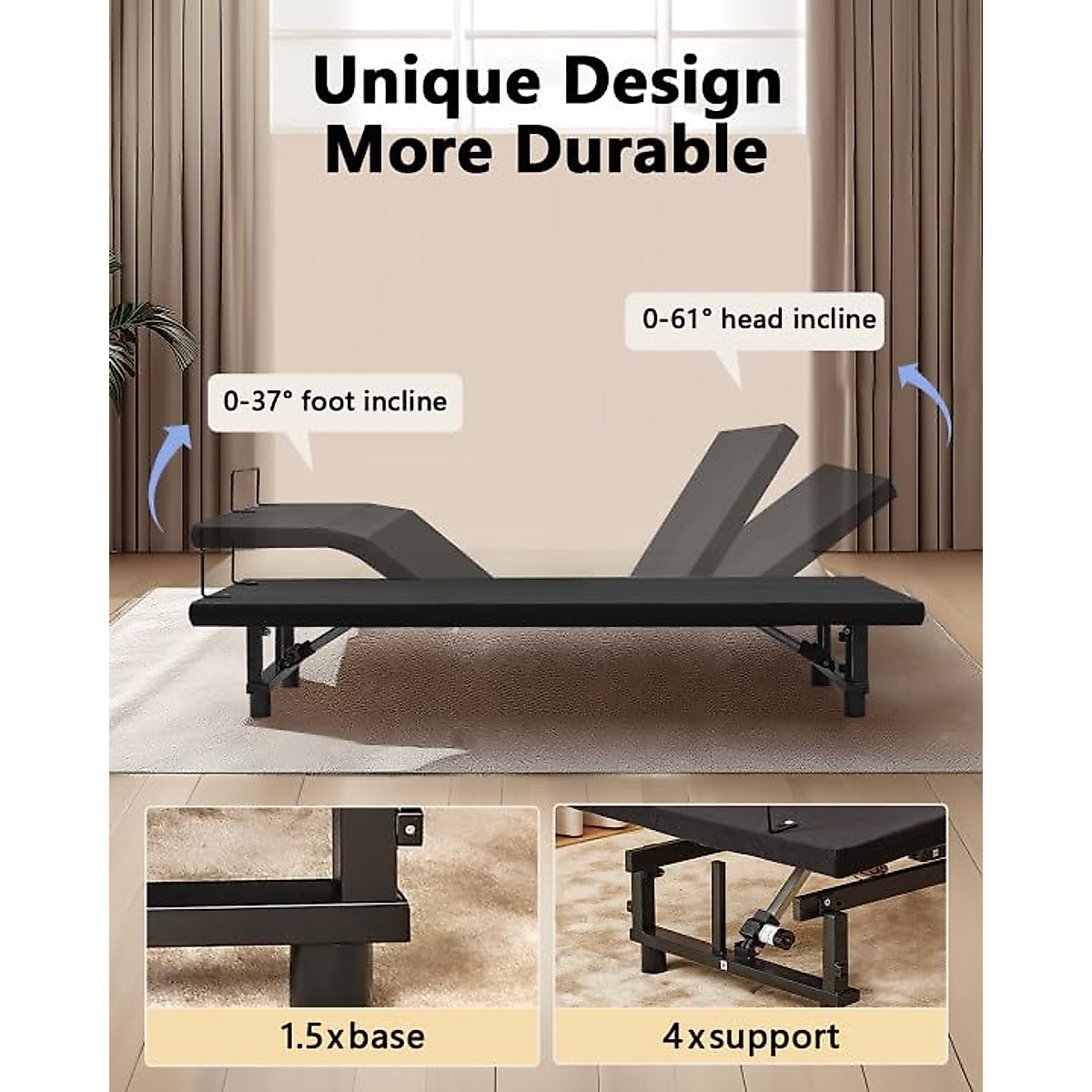 Miscoos King Size Adjustable Bed Frame with Quiet Motor - Head & Foot Incline, Zero Gravity, Wireless Remote Control, Easy Installation (79" L x 74" W x 12.72" H)