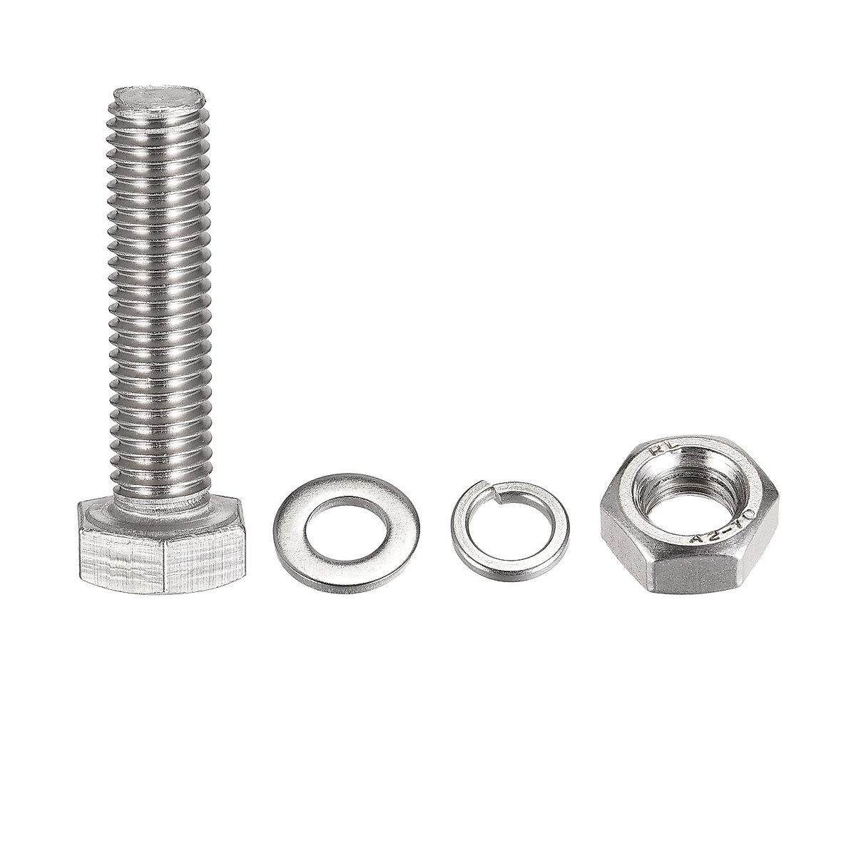 uxcell M10 x 45mm Hex Head Screws Bolts, Nuts, Flat & Lock Washers Kits, 304 Stainless Steel Fully Thread Hexagon Bolts 6 Sets