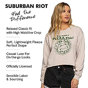 Suburban Riot TMNT Official You Want A Pizza Me Women's Crop Fleece Sweatshirt (Medium) Cream