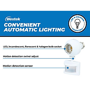 Westek Screw In Motion Sensor Light Socket for Outdoor Lighting - This Motion Sensor Light Socket Adapter Turns On Lights When Movement is Detected, 20ft Distance - (OMLC163BC)