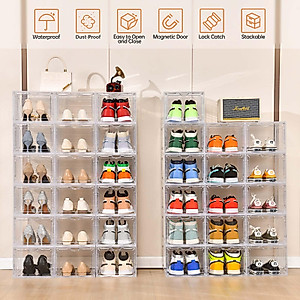 Clemate Upgraded X-Large Shoe Organizer,Shoe Storage Organizer,12 Pack,Shoe Box Clear Plastic Stackable,Drop Front Shoe Box with Clear Door, Shoe Containers For Sneaker Display,Fit up to US Size12