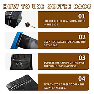 EIOFG Packaging Coffee Bags with Valve(8oz/ 0.5lb, 100PCS), High Barrier Flat Bottom Stand Up for Coffee Bean Storage, Heat Sealable Resealable Bags for Small Business Home, Store (Black)