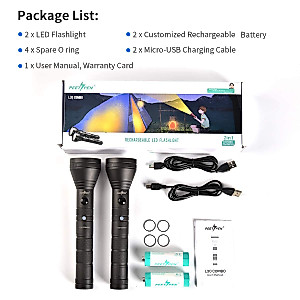 Rechargeable Flashlights 1200 High Lumens, Super Bright Handheld Flashlight, LED Tactical Flash Light with 4 Modes & Waterproof for Outdoor, Camping, Home, Emergency, Hiking, Camper Gear(2 pack）