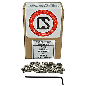 Stainless 4-40 x 1/4" (1/4" to 1" Available) Socket Set Screws Cup Point, Stainless Steel 50 Qty W/Hex Key Wrench (4-40 x 1/4")