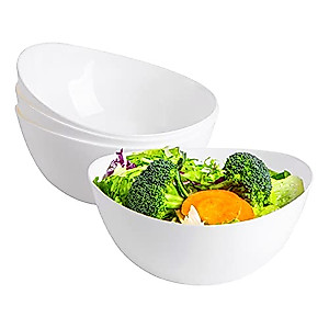 Honla 48 oz Large Salad Bowls,Set of 4 Big Plastic Bowls for Cereal,Pasta,Popcorn,Snacks,Serving Side Dishes,Dinner Parties,Oval Shape,White