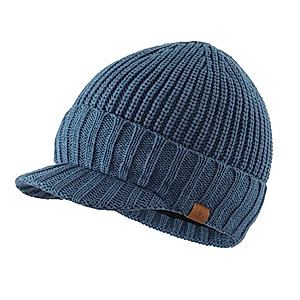 Home Prefer Men's Winter Hat Thick Knit Beanie Cap with Visor Newsboy Beanie Hat Airforce Blue