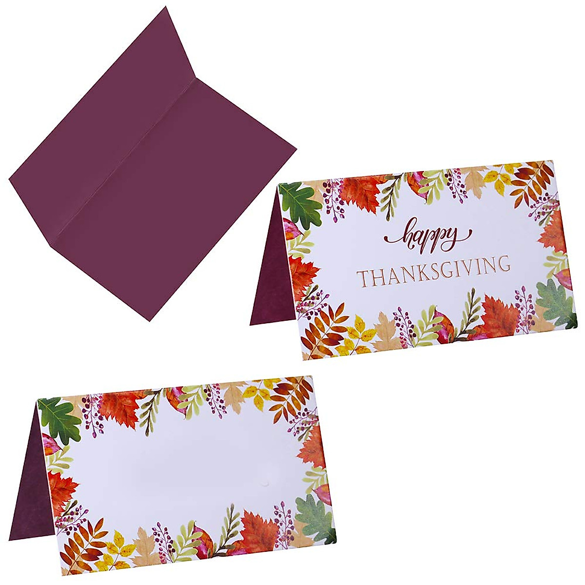 100 Pcs Autumn Thanksgiving Place Cards Fall Leave Escort Cards with Floral Leaf Prints Table Guest Seating Name Cards Number Cards Buffet Food Cards 3.5" x 2" for Harvest Party Table Setting