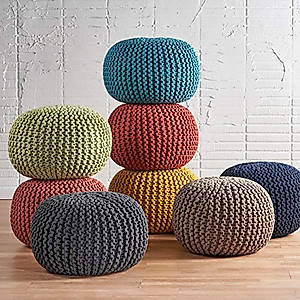 GDFStudio Poona Handcrafted Modern Cotton Pouf, Aqua