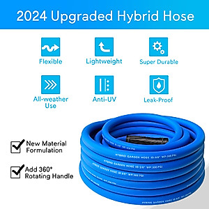 Sowgreen Upgraded Garden Hose 100 ft with 360° Rotating Handle, New Hybrid Water Hose 5/8 IN x 100FT, Flexible, Lightweight, Durable, Heavy Duty, All-weather, 3/4 IN GHT Solid Brass Fittings, Blue