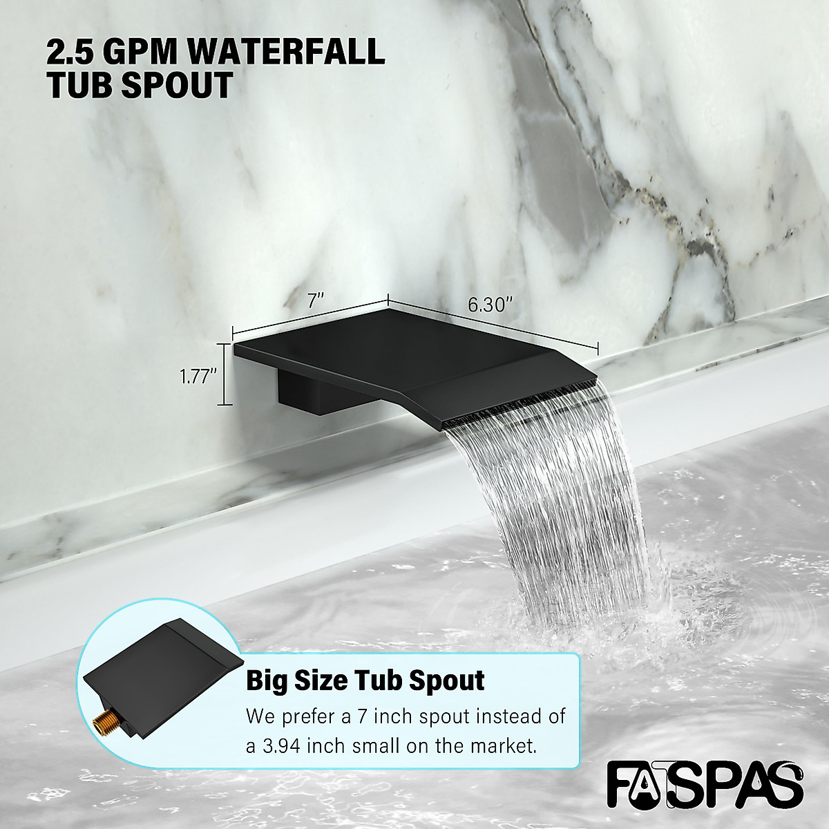 Fatspas Shower System with Tub Spout, Wall Mounted Shower Faucet Set for Bathroom with 12 Inch Rain Shower Head and Handheld Shower Head Set, Matte Black