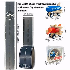 Lecelzie Wooden Toys Toddler Airplanes Toys with Road Track Tape Activities Fine Motor Skills Mini Wooden Airplane Toys for 1-2-3-4 Year Old Boys Girls Kids Party Favors Gift Push and Pull Plane Toys