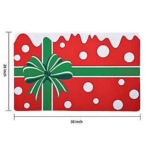 TRUEDAYS Christmas Red Bowknot Door Mat, Outdoor Indoor Welcome Rug Durable Bedroom Door Mats, Cute Cartoon Gift Box Snowflake Christmas Decorative Doormat with Non Slip Rubber Backing