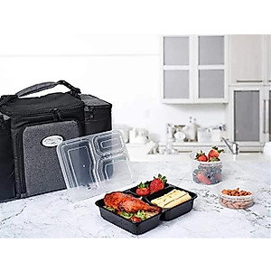 [150Pack] 32oz Meal Prep Containers, Black Plastic Container, 3 Compartment Lunch Box, Bento Box, To go Food packaging, Reuseable