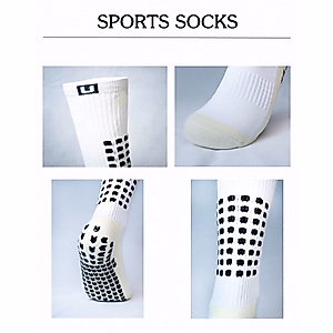 Ulalaza Unisex Anti Slip Sports Thicken Cushion Soccer Socks Non Skid Grippy Traction for Football Basketball Sports