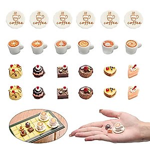 24 Pcs Miniature Food Kitchen Decoration Sets 1:12 Miniature Cakes Dessert Coffee Model Miniature Pretend Mini Kitchen Food Cake Toppers for DIY Micro Landscape Accessories