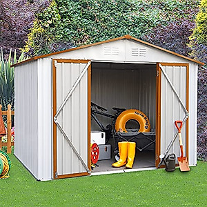 OUYESSIR 8 x 6 Ft Outdoor Storage Shed, Garden Shed with Padlock, Punched Vents and Waterproof Tool Storage Shed for Courtyard, Lawn, Backyard (8 x 6 Ft, White)