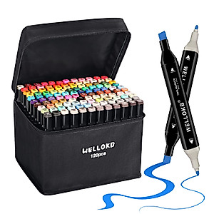 WELLOKB Alcohol Markers, Dual Tip Permanent Art Markers for Coloring, Illustrations, and Sketching, Includes Case for Easy Storage, Alcohol, Based Ink Ideal for Book Painting and Card Making (120)