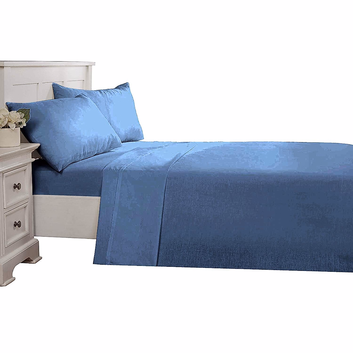 EgyptianSheets 6 Piece Luxury Bedding Sheet Set (Medium Blue) Full Size 12 Deep Pocket Bed Sheets 1000 Thread Count, 100% Egyptian Cotton