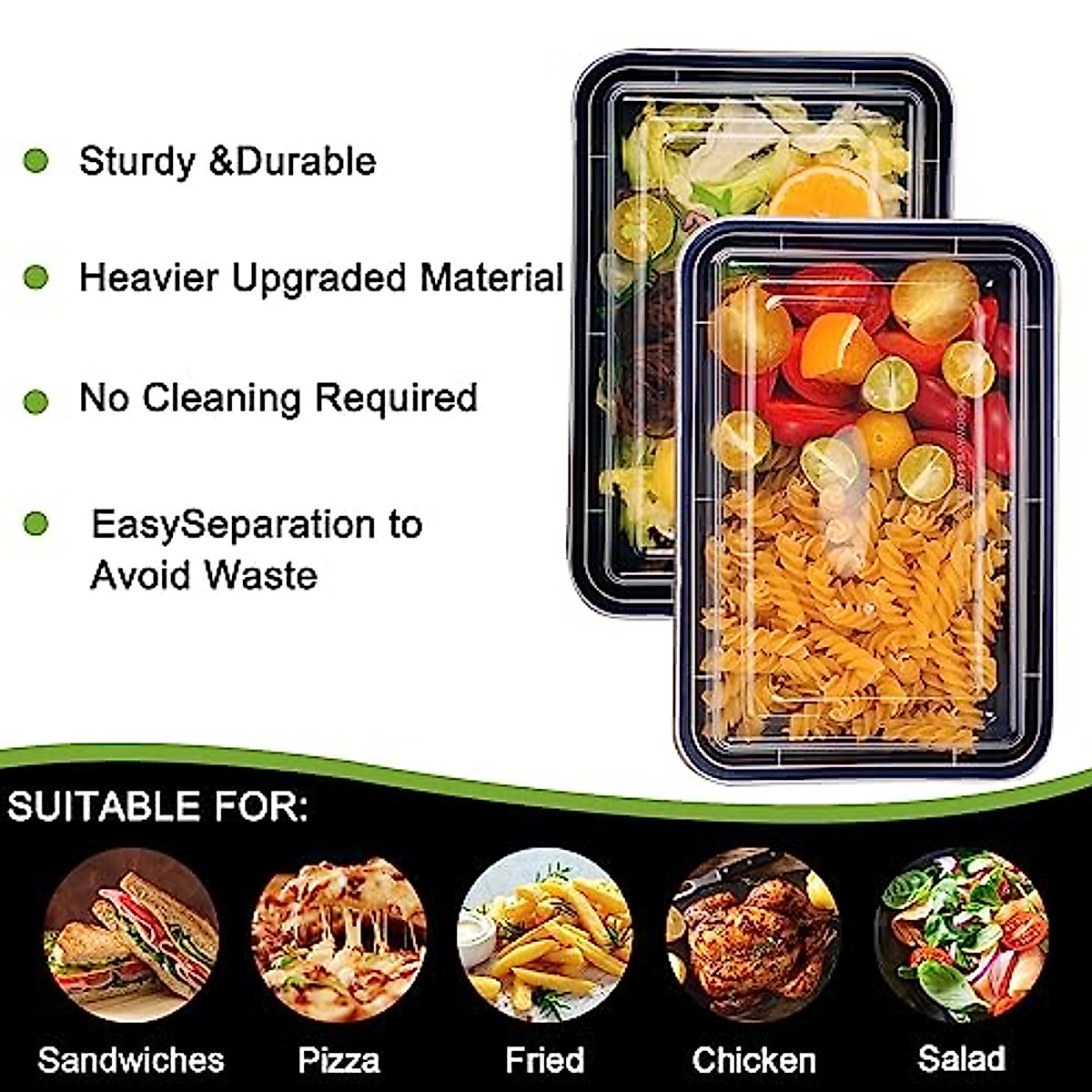 Moretoes 15 Pack 28Oz Meal Prep Containers Reusable, Disposable Food Storage, Plastic Containers for Lunch-Microwave, Freezer, Dishwasher Safe