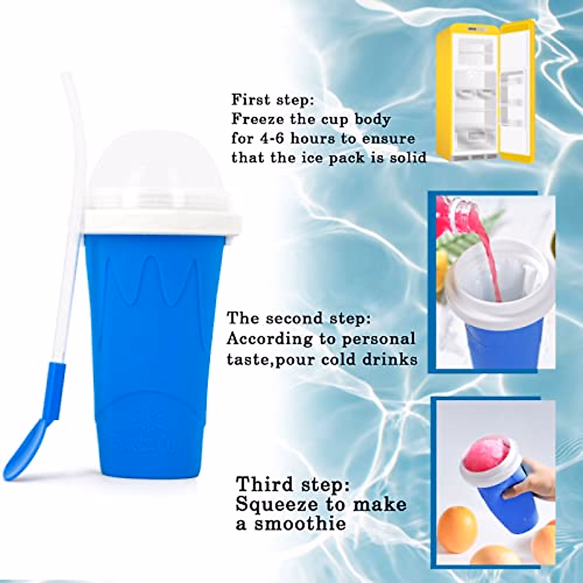 Slushy Maker Cup Slushie Cup Frozen Magic Cup Squeeze Cup Double Layer Slushy Maker DIY Homemade Smoothie Cups (Blue+Pink)
