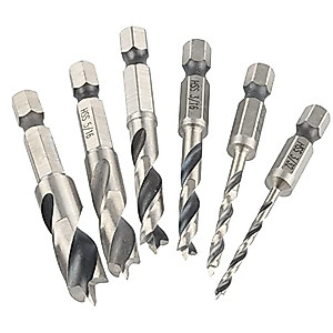 Yakamoz 6Pcs 1/4 Inch Quich Change Hex Shank Stubby Drill Bit Set for Wood Stubby Brad Point Short Drill Bits Imperial