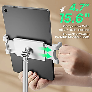 KOGODA Adjustable Tablet Stand Holder for 4.7-15.6 Inch Screens, 360 Rotation, Swivel, Hands-Free, Easy Installation