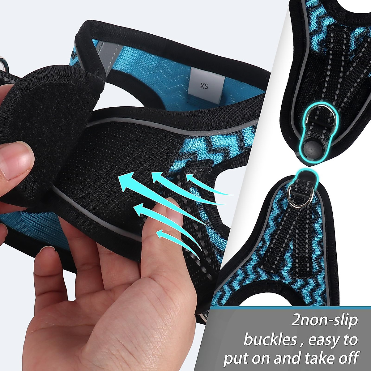 YIMEIS Dog Harness (XS, Blue) for Small Dogs, Lightweight Harness & Leash Set, Adjustable, Reflective, Breathable, 360°Visibility, Playful Style