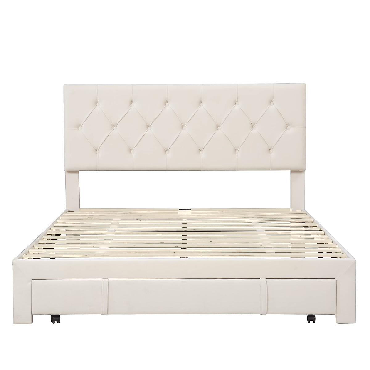 Prohon Queen Size Platform Bed Velvet Upholstered Bed Frame with Drawer, No Box Spring Needed, Bed Frame for Kids, Teen, Adults