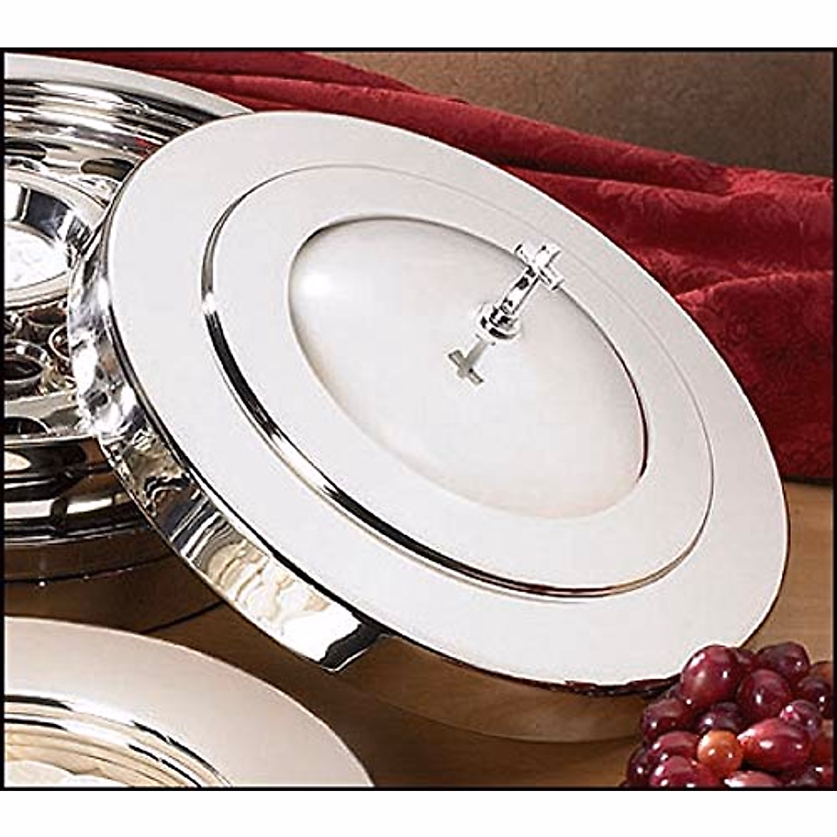 Stackable Communion Tray with Center Bread Plate & Tray Cover - Stainless Steel Silver Finish