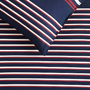 Nautica Duvet Cover Set Cotton Reversible Bedding with Matching Sham, Medium Weight for All Seasons, Twin, Mineola Red/White/Navy