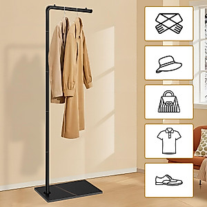 YheenLf Coat Rack Freestanding with Rock Slab Base Coat Stand, Metal Clothes Hanger Stand, Suitable for Clothing Hat Bags, Living Room, Bedroom, Office, 70.08 Inches High, Black, HCT201B