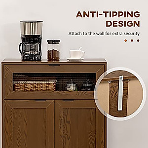 HOMCOM Sideboard Buffet Cabinet, Kitchen Cabinet with Metal Grid Flip Drawer, Adjustable Shelf, Accent Cabinet for Living Room, Walnut