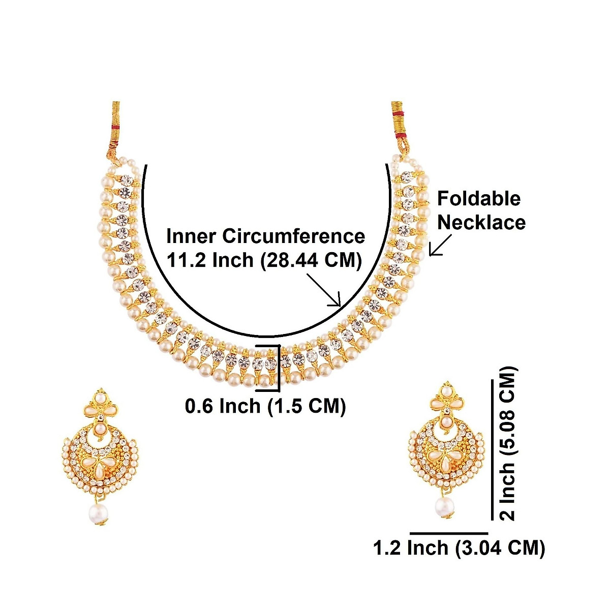 Efulgenz Pearl Indian Choker Indian Pearl Necklace Indian Faux Pearl Necklace Jewelry Set Cz Cubic Zirconia Beaded Choker Necklace Earrings Jewelry Set