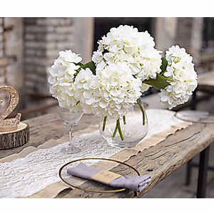 Jim's Cabin Pack of 4 Artificial Fake Flowers Plants Silk Hydrangea Arrangements Wedding Bouquets Decorations Plastic Floral Table Centerpieces Home Kitchen Garden Party Festival Bar(White)