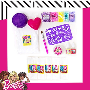 Barbie Make Your Own Bath Bomb Kit by Horizon Group USA, DIY Four Custom Colorful & Sweet-Smelling Bath Bombs, Includes Stencil, Glitter, Molds, Fragrances & More, Pink, Yellow, Teal & Purple