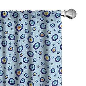 Ambesonne Evil Eye Window Curtains, Traditional Protection on Dotted Backdrop Celebration Theme, Lightweight Decor 2-Panel Set with Rod Pocket, Pair of - 28" x 84", Baby Blue