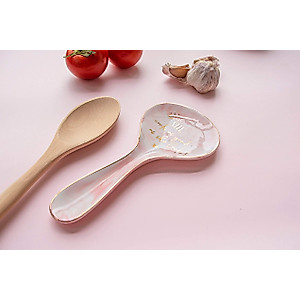VILIGHT Mom's Gift for Her - Utensil Holder for Cooking Kitchen Accessories for Women - She Cooks As Good As She Looks Pink Marble Spoon Rest