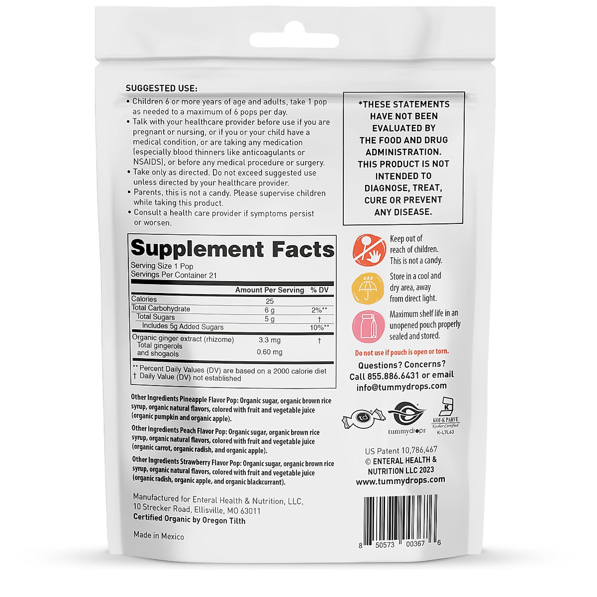 USDA Organic Tummypops Ginger Variety Pack (Pineapple, Peach, & Strawberry)