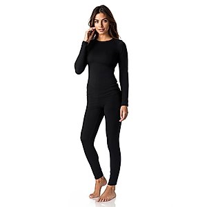 Thermajane Long Johns Thermal Underwear for Women Fleece Lined Base Layer Pajama Set Cold Weather (2X-Large, Black)