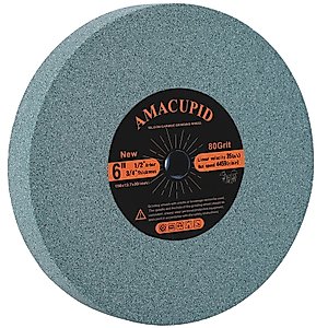 AmaCupid Bench Grinding Wheel 6 inch, for Sharpening Carbide Tools. Green Silicon Carbide Abrasive. 1/2 Inch Arbor, 3/4 inch Thickness,80 Grit