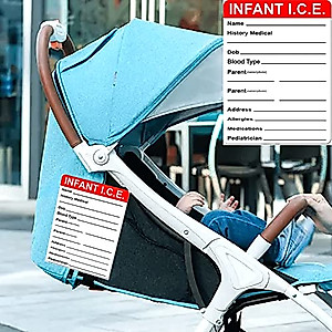 25 Pcs Infant I.C.E.(in Case of Emergency) Car Seat Sticker Safety Information 3 x 4 Inch Child Emergency Identification Contact Car Seat Stickers - Kids Car Seats Alert Attachment Tag Safety Decals