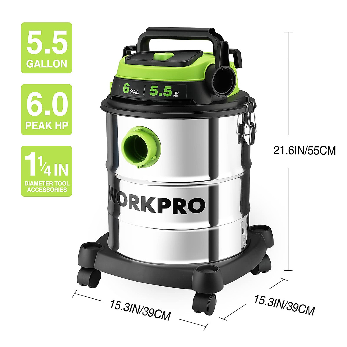 WORKPRO 6 Gallon Wet/Dry Shop Vacuum, 5.5 Peak HP Shop Vac Cleaner with HEPA Filter, Hose and Accessories for Home/Jobsite Dust Collection
