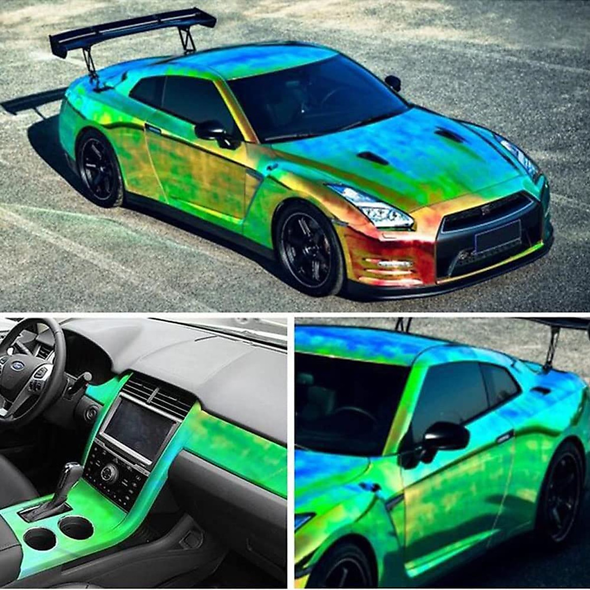 ASENDIWAY Holographic Rainbow Chrome Car Adhesive Vinyl Wrap Gloss Decal Sticker Film Sheet Air Bubble Free DIY Vinyl