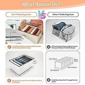 EASEVE 2 Pack Wardrobe Closet Organizer and Storage for Clothes - 7 Grids Foldable Drawer Dividers Organizers for Jeans | Pants | Shirts | Leggings, Stackable Clothing Bins for Closets Organization