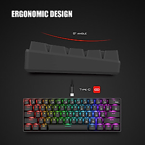 RedThunder 60% Wired Mechanical Gaming Keyboard, 61 Keys Ultra-Compact Keyboard, PBT Keycaps, RGB Backlight for PC (Brown Switch, Black)