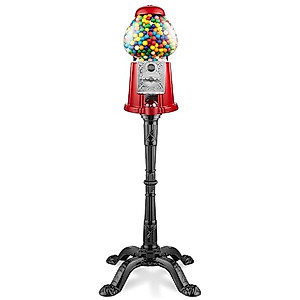 Olde Midway 15" Gumball Machine with Stand - Red, Vintage-Style Bubble Gum Candy Dispenser with Glass Globe and Metal Base
