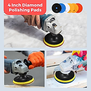 Blosssound 20 Pcs 4 Inch Diamond Polishing Pads with 5/8''-11 Backer Pad and Drill Bit Adapter Wet Dry Polish Pad Kit Granite Polishing Kit 30-10000 Grit Pads for Granite Marble Stone Polishing
