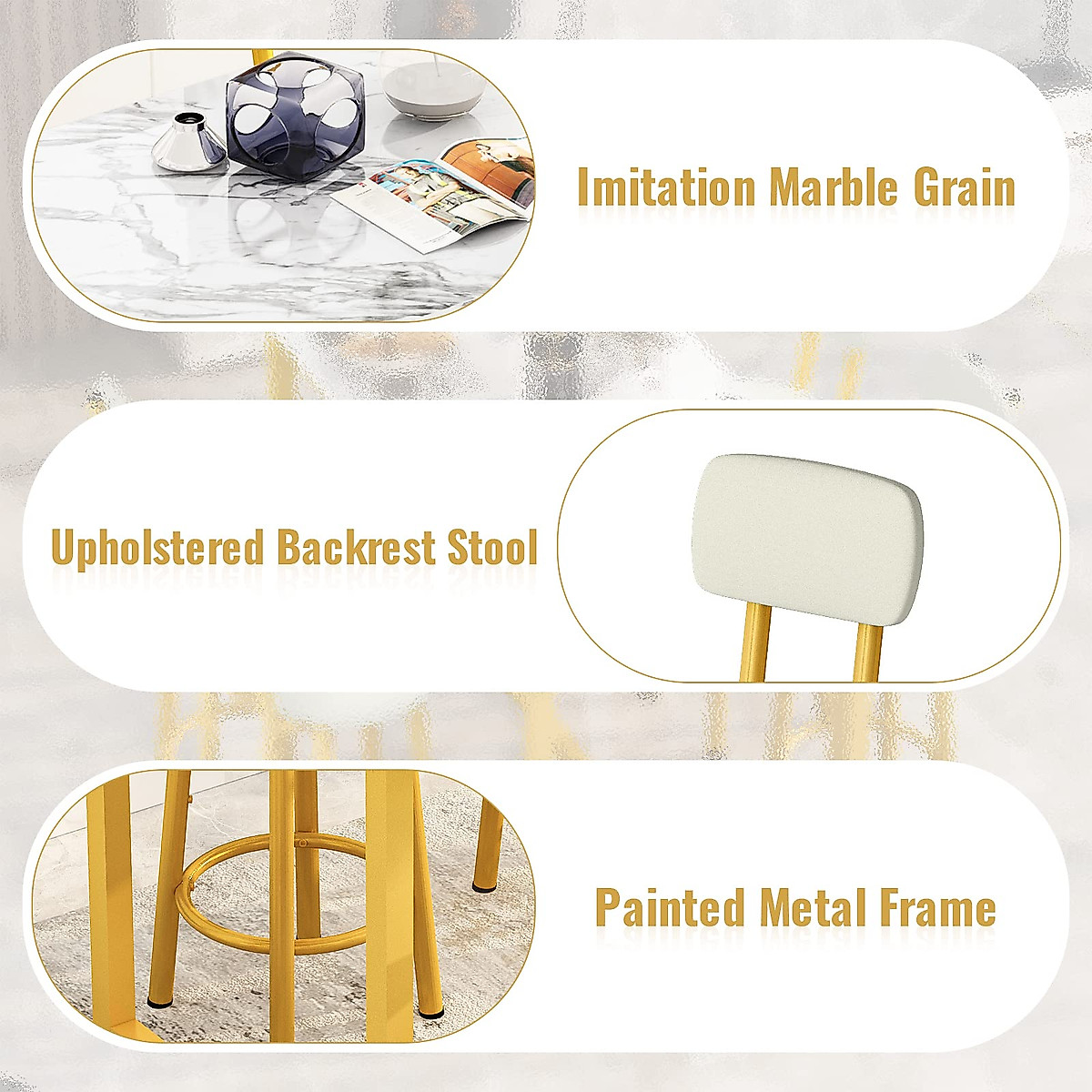 AWQM Dining Table, White & Gold