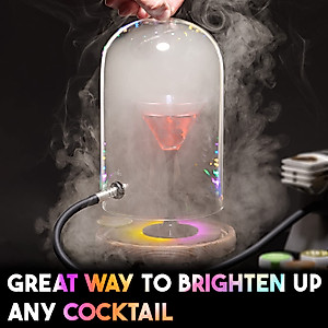 Smoking Gun Accessory LED lights Glass Dome 9" x 5.7" Lid Wooden Base - Glass Smoke infuser Cover Lid for Cocktail Smoker - Dome for Cold Smoke, Smoking Cloche for Drinks